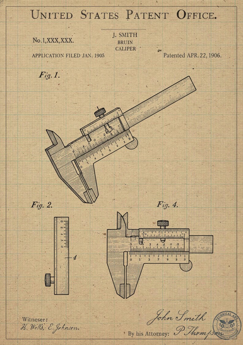Vintage Caliper Patent Blueprint Art | Machinist Gift (digital Download ...