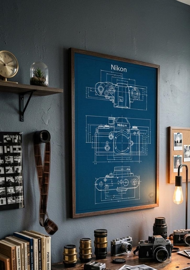POSTER | Wall Art, Nikon Camera Patent Print, Retro Blueprint Art ...