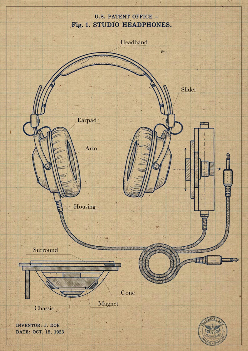 Headphones Patent Art Print | Vintage Blueprint (digital Download) - Etsy