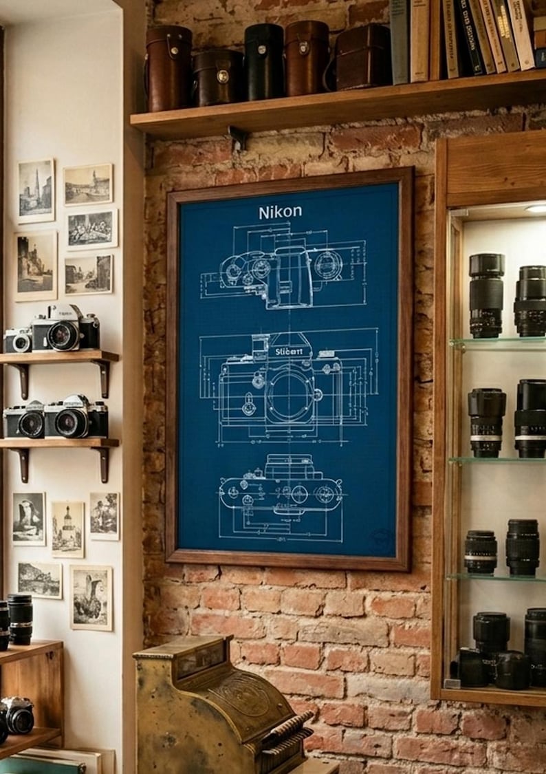 POSTER | Wall Art, Nikon Camera Patent Print, Retro Blueprint Art ...