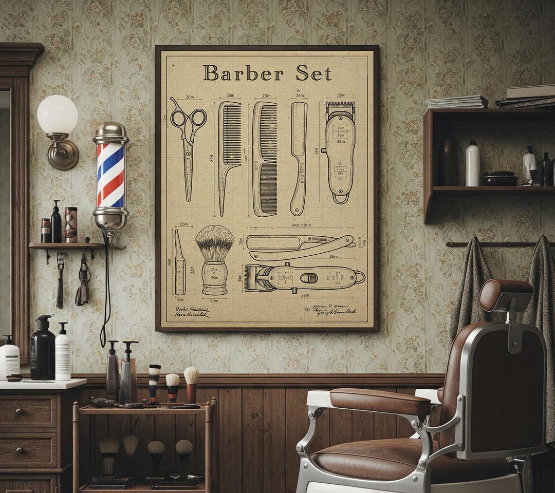 Vintage Barber Shop Posters: Barber Tools Technical Drawing Wall Art - Etsy