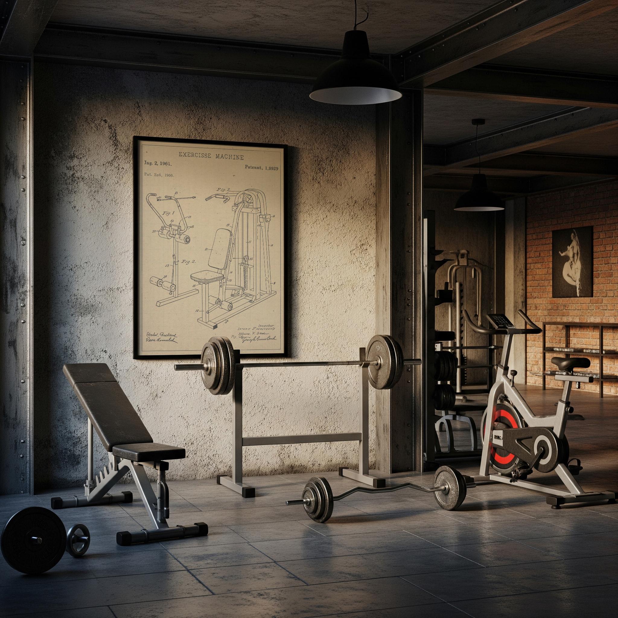 Vintage Gym Equipment Blueprint Poster: Retro Fitness Art (digital ...