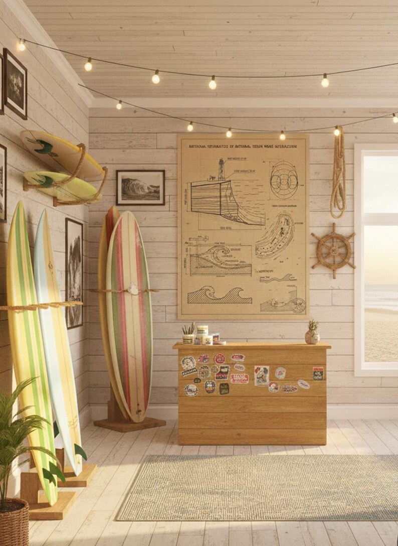 Wave Motion Schematic Poster | Surfing Diagram Wall Art | Coastal Decor ...