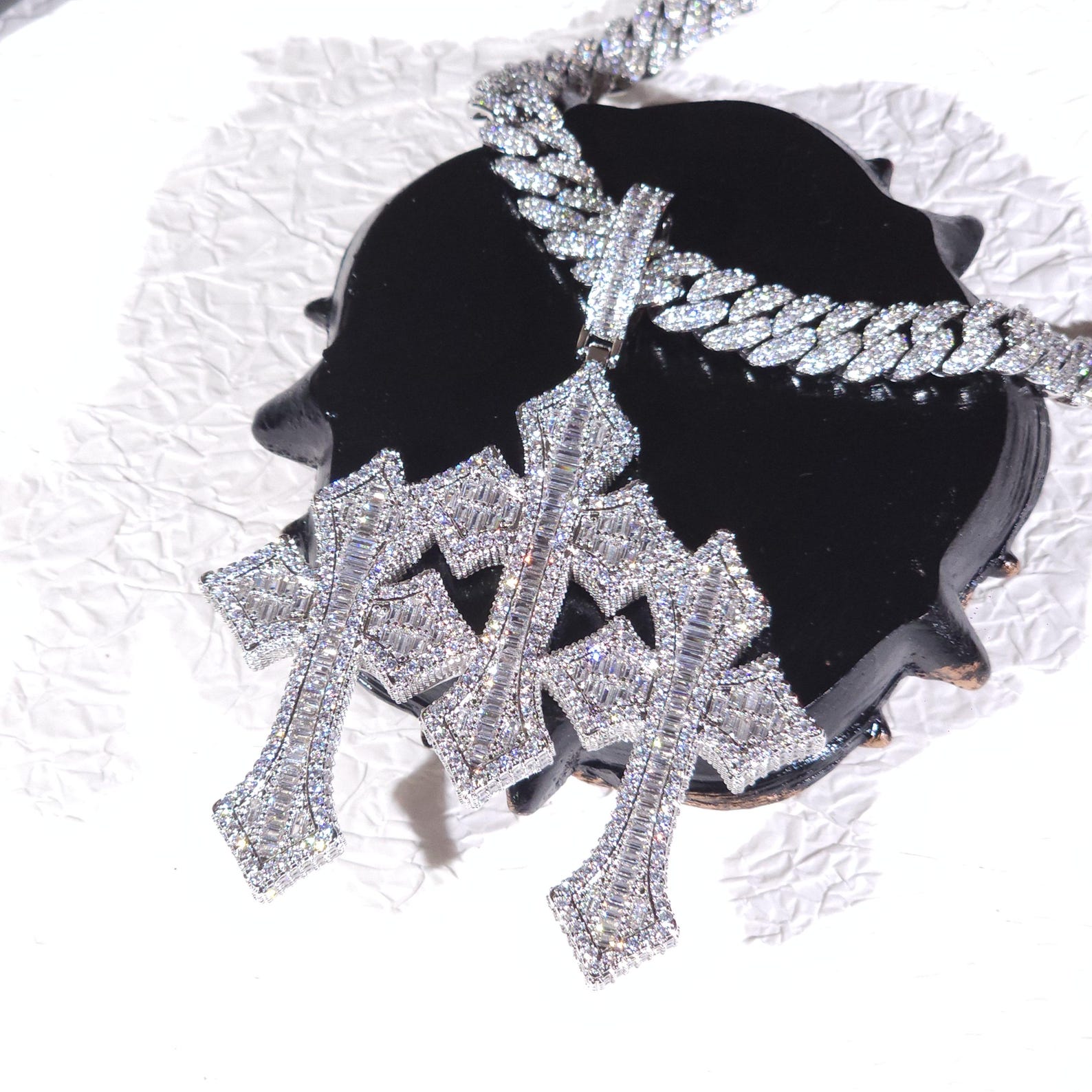 Iced Out Micro Pave Diamond Cross Pendants Necklace: Hip Hop Memorial ...