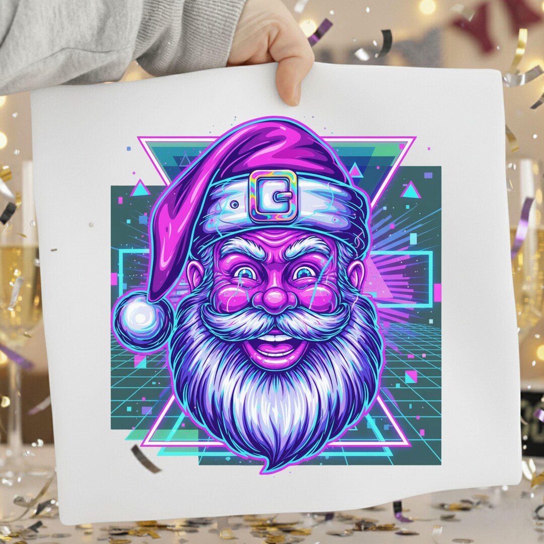 Retro Futurism Santa Face PNG, Neon Vaporwave Christmas, 80s Synthwave ...