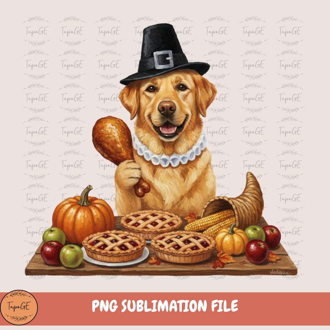 Thanksgiving Labrador PNG Dog in Pilgrim Hat Turkey Dinner Cute Fall ...