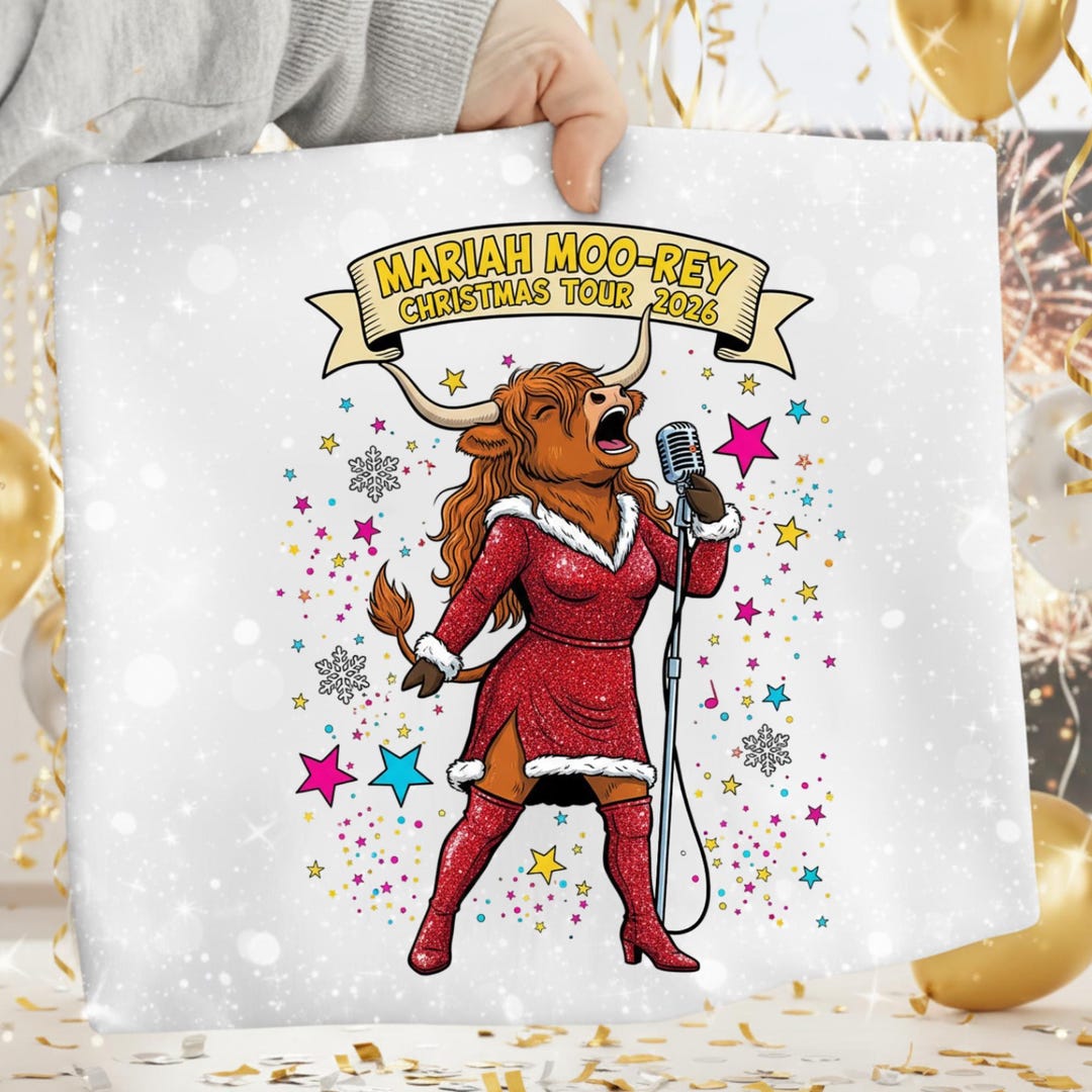 Mariah Moo-rey Highland Cow Diva PNG, Funny Christmas Design (digital ...