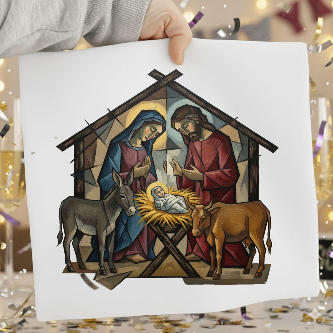 Cubist Nativity Scene PNG, Abstract Geometric Holy Family, Modern ...