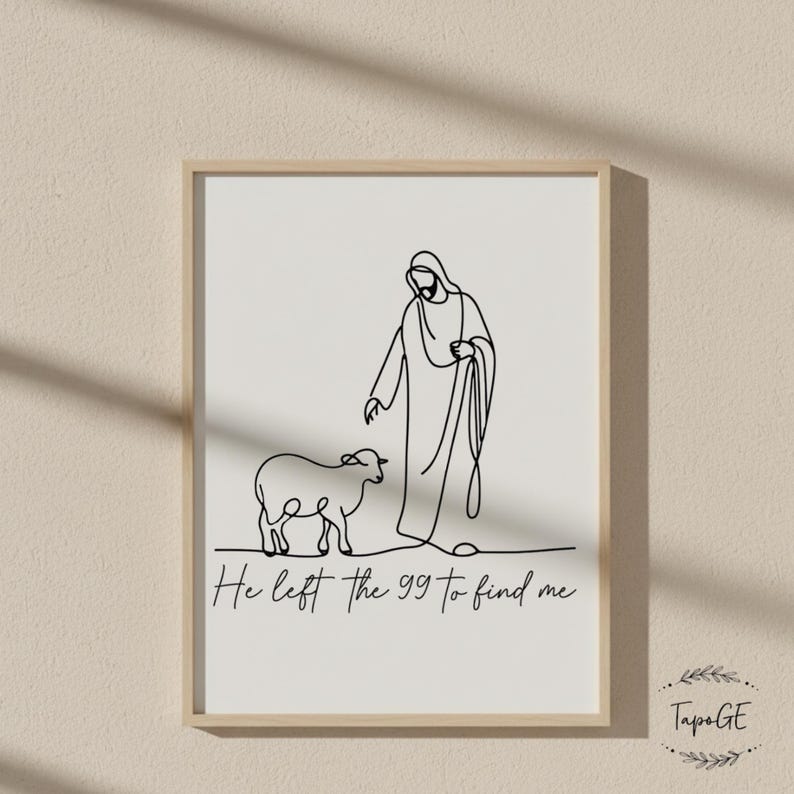 Good Shepherd Line Art, Jesus and Lamb, Christian Wall Art (digital ...
