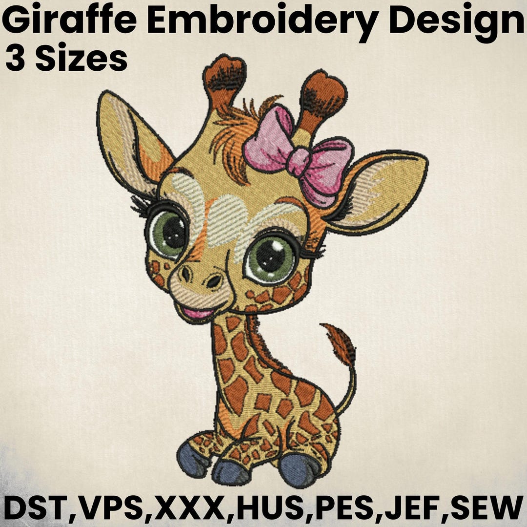 Giraffe Embroidery Design, Flower Giraffe Embroidery, Cute Giraffe ...