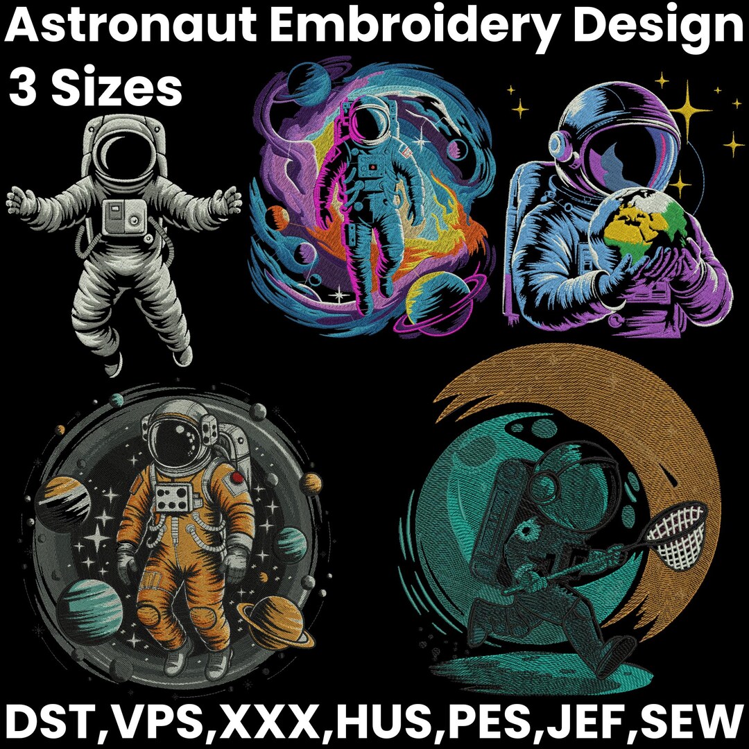 Astronaut Embroidery Design, Cosmic Astronaut Embroidery, Flying ...