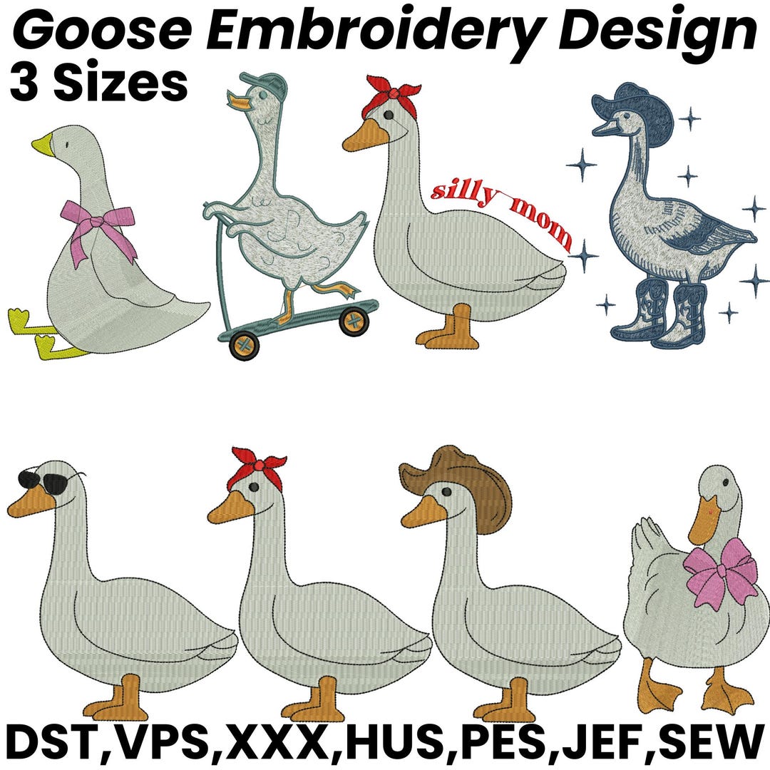 Goose Embroidery Design, Silly Goose Embroidery Design, Goose With Bow ...
