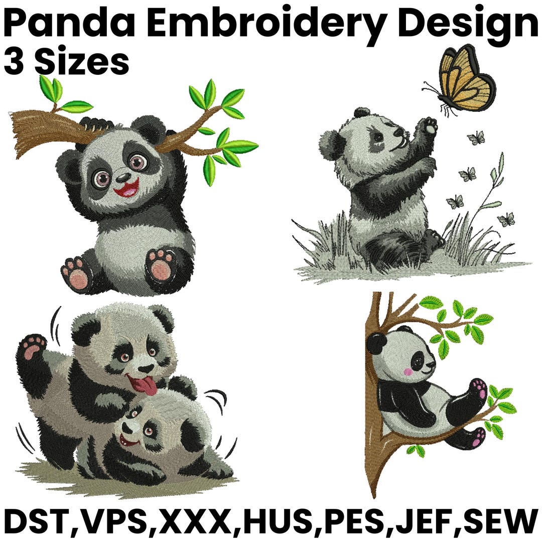 Panda Embroidery Design, Panda and Flowers Frame Motif, Sleepy Panda ...