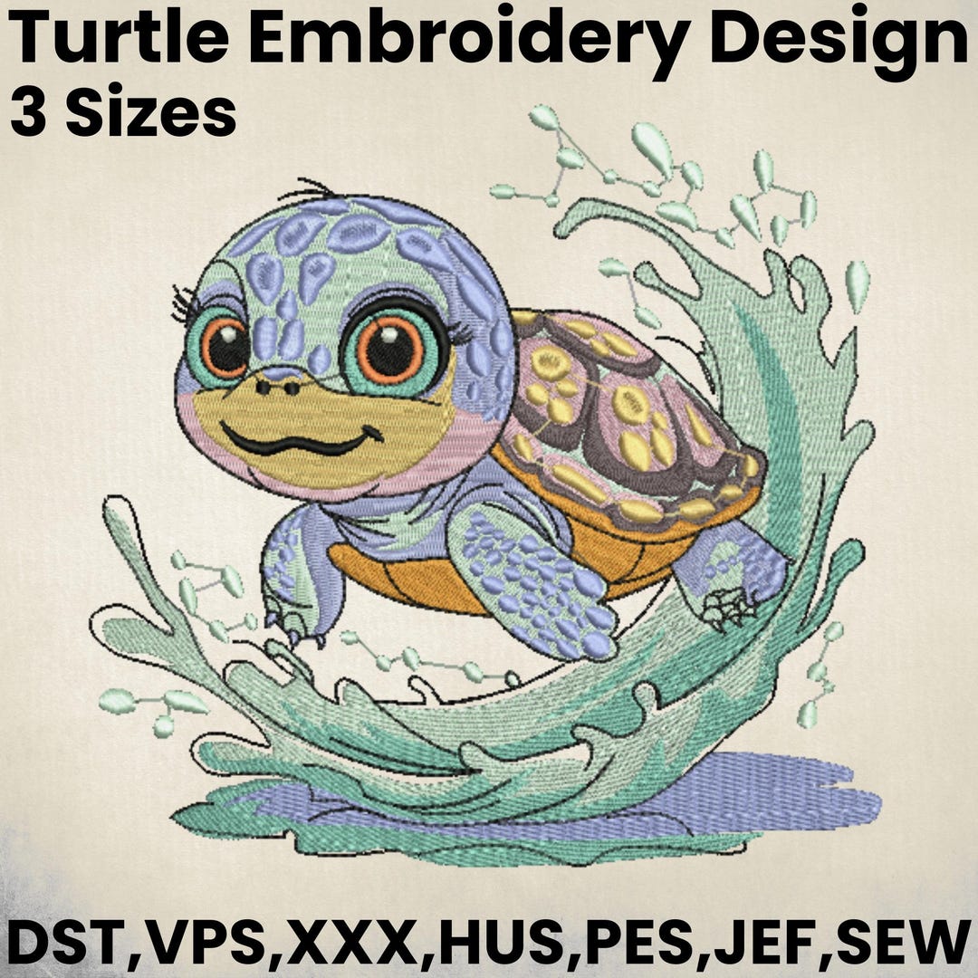 Turtle Embroidery Design, Realistic Turtle Embroidery, Sea Turtle ...