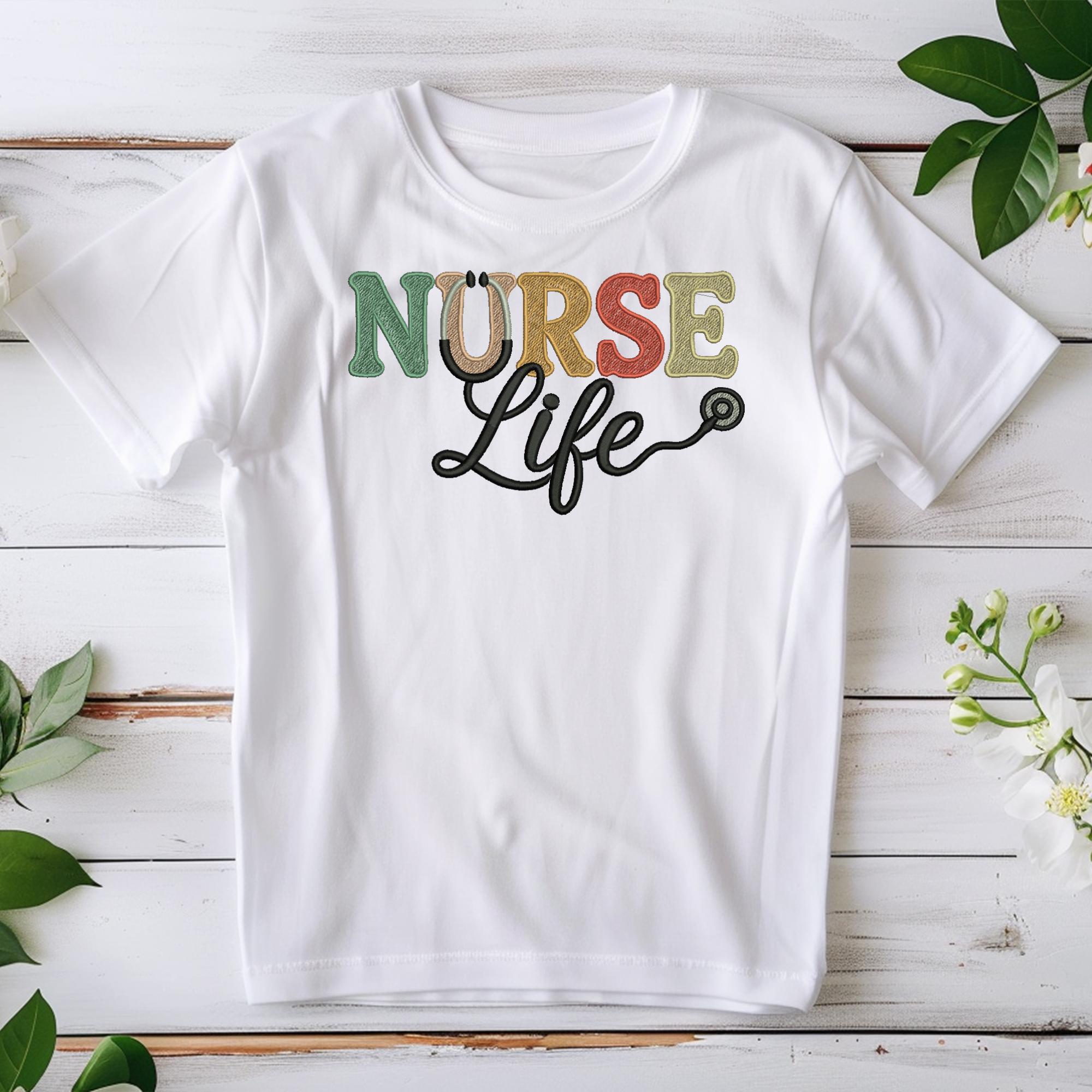 Nurse Embroidery Design, Floral Nurse Embroidery, Registered Nurse ...
