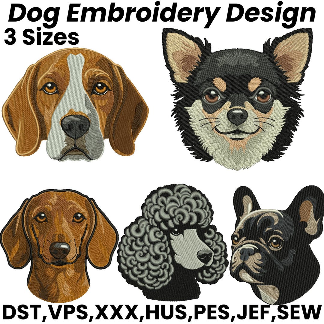 Dog Embroidery Design, Dog Face Embroidery, Puppy Embroidery, Dog Face ...