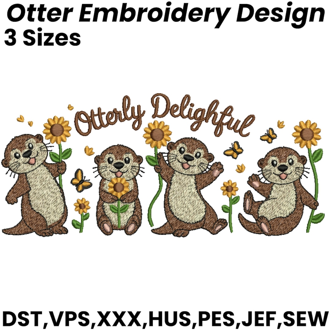 Otter Embroidery Design, Cute Otters Embroidery, Otterly Delightful ...