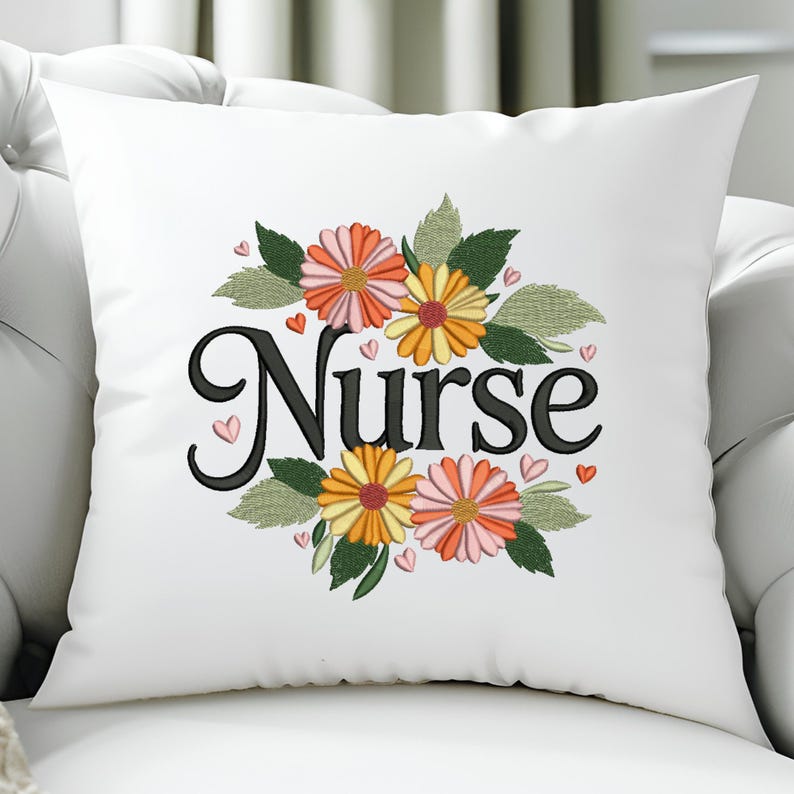 Nurse Embroidery Design, Floral Nurse Embroidery, Registered Nurse ...