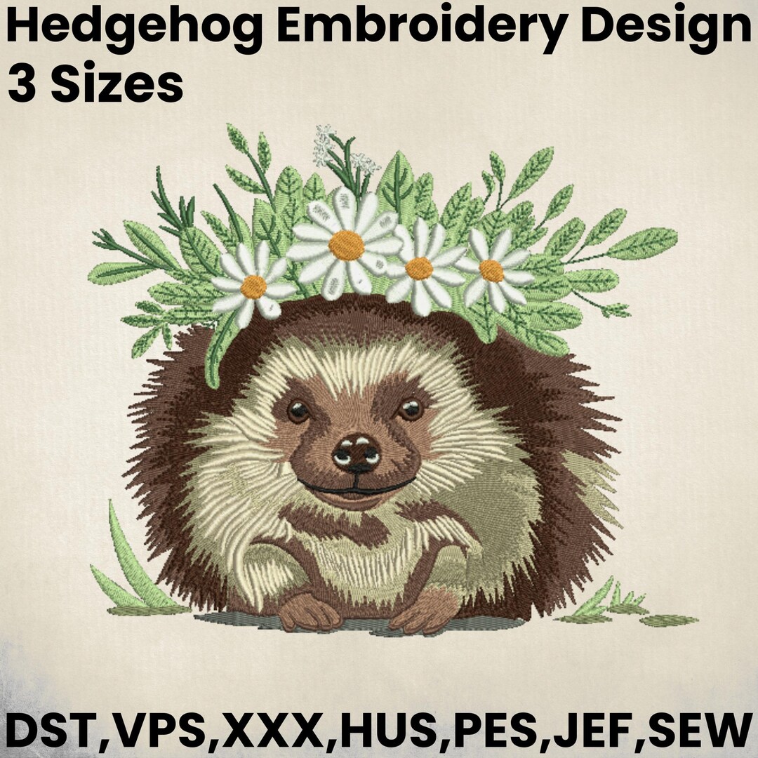 Hedgehog Embroidery Design, Cute Hedgehog Embroidery, Woodland Animal ...
