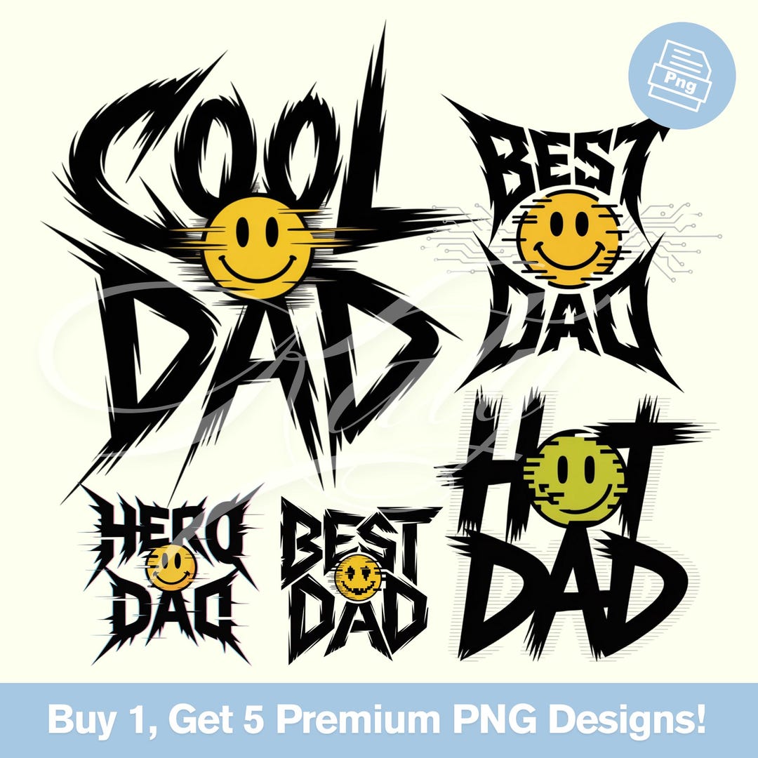 Cool Dad PNG Bundle | 5 Deathcore Style Smile Face PNG Designs for ...