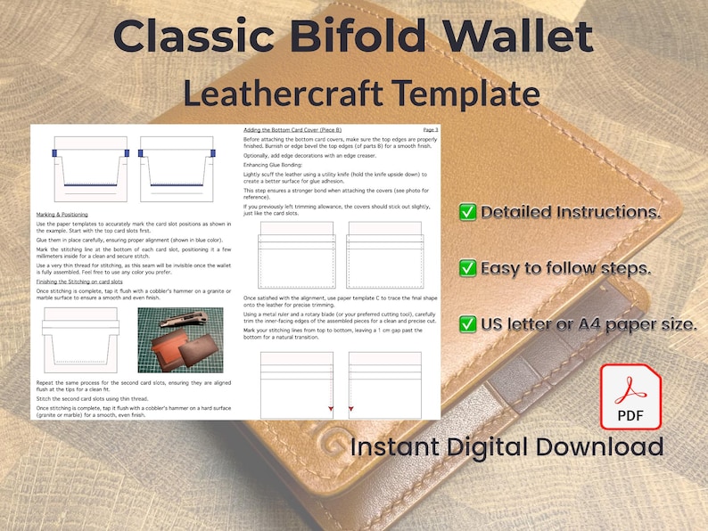Classic Bifold Wallet Pattern – Leathercraft PDF Template | Digital ...