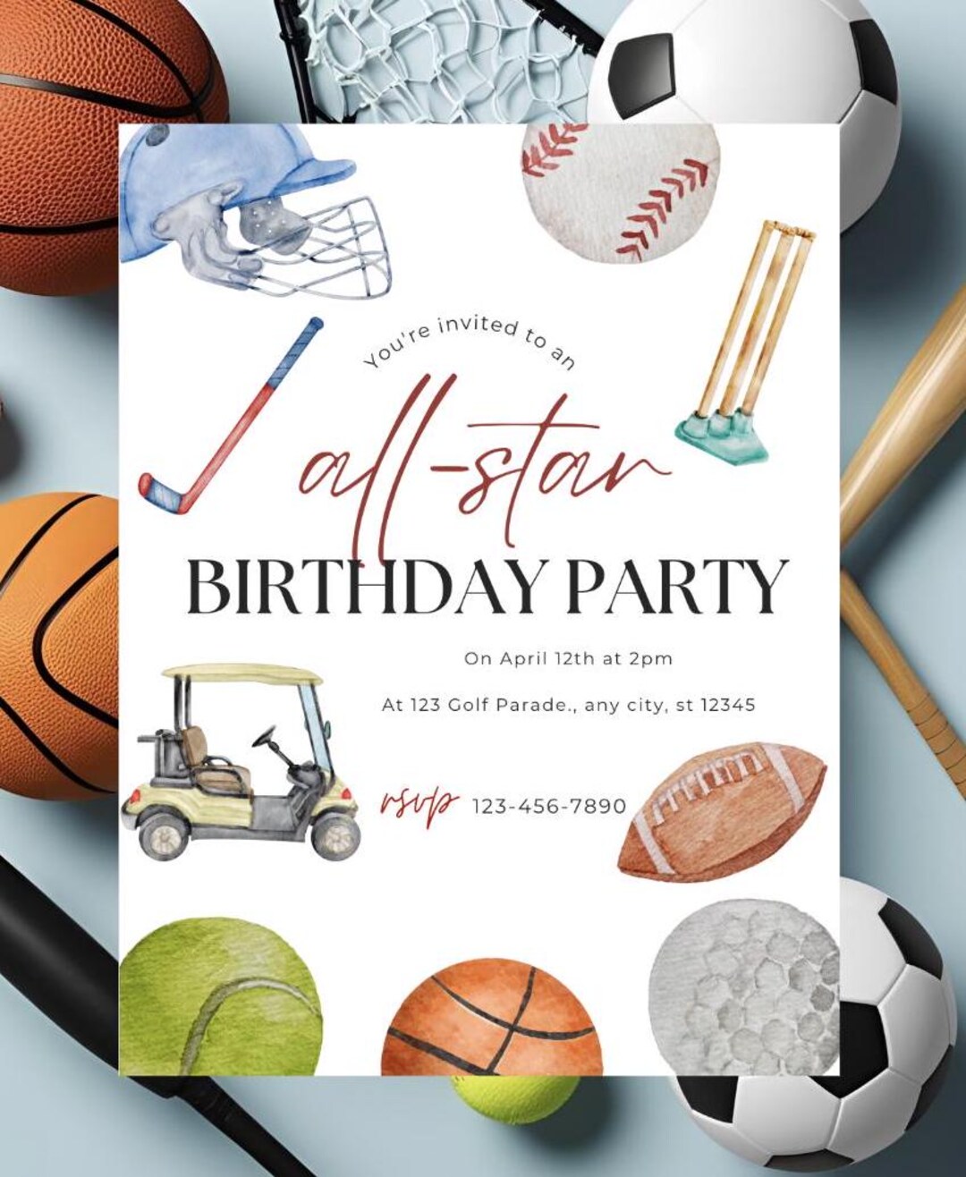All Star Sports Birthday Invitation | Boys Sports Party Invite ...