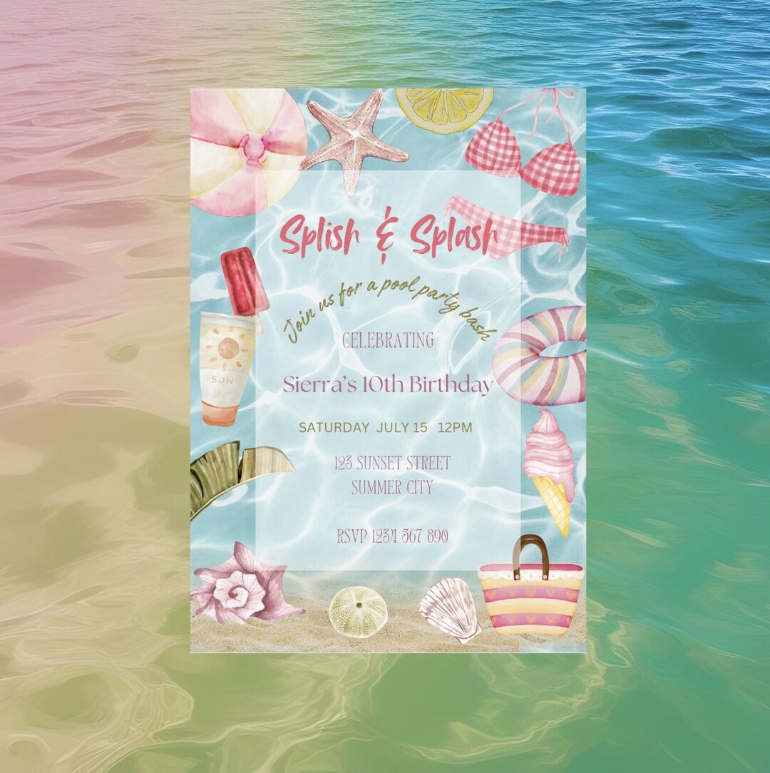 Girls Pool Party Invitation | Summer Birthday Invitation | Editable ...