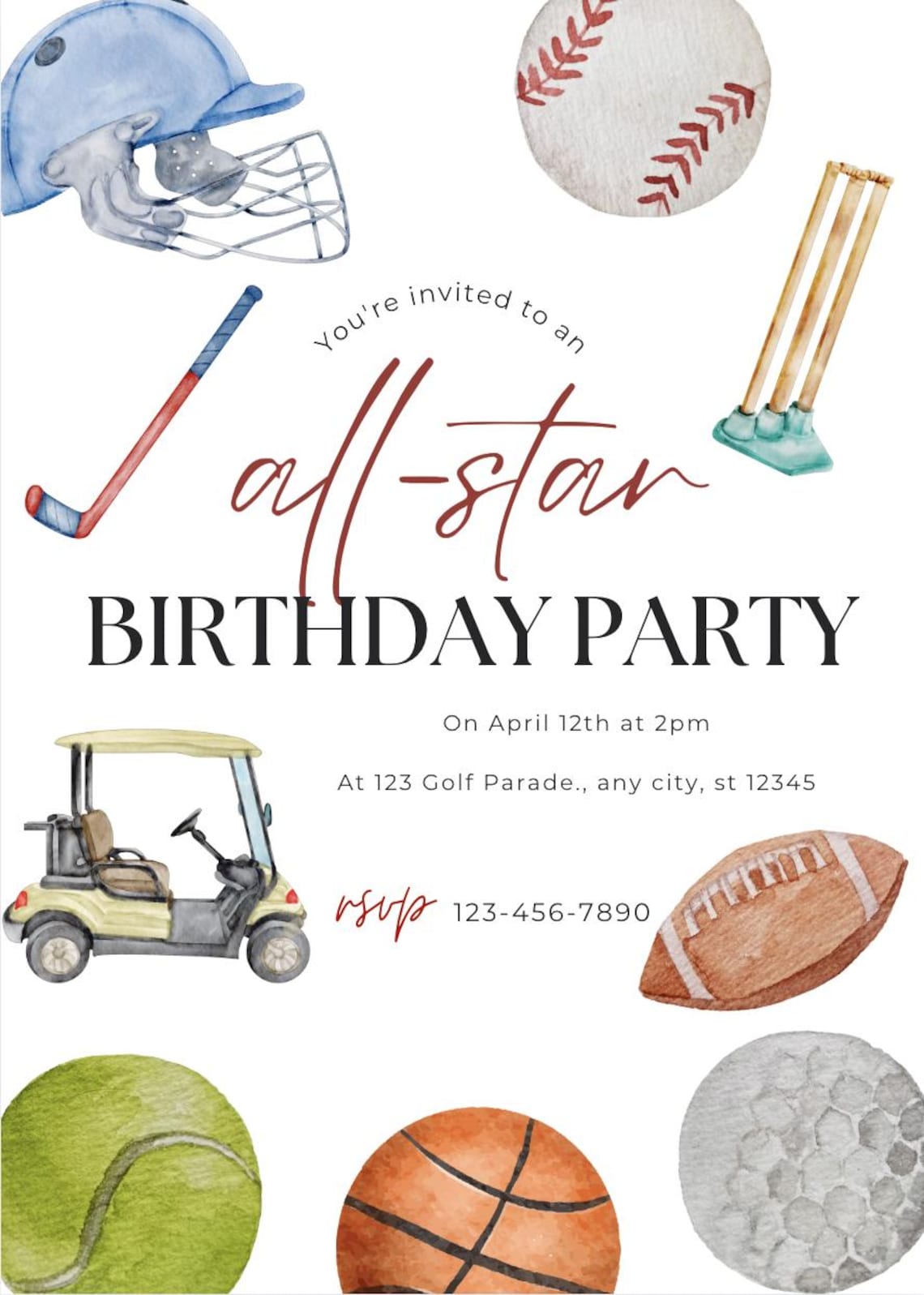 All Star Sports Birthday Invitation | Boys Sports Party Invite ...