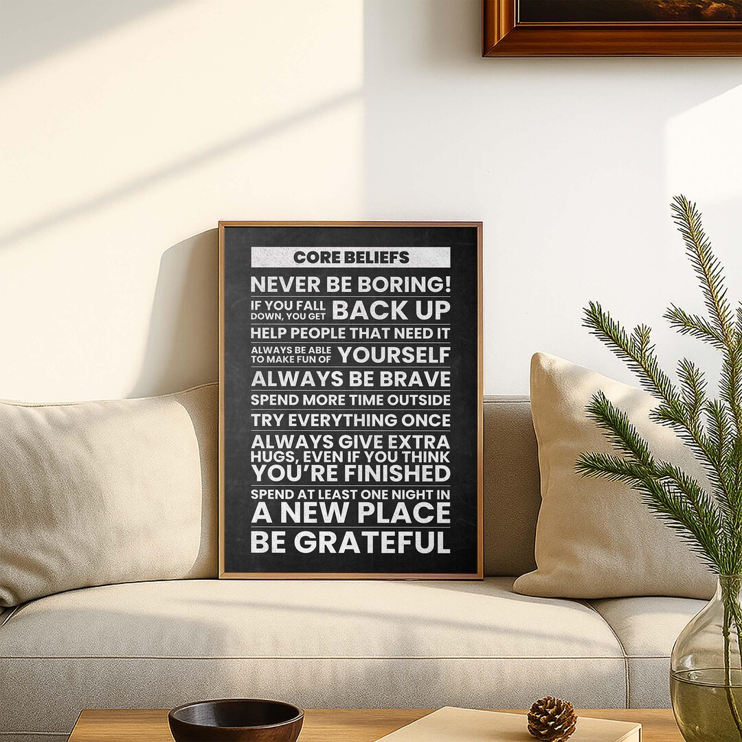 Core Beliefs Motivational Quotes Poster: Chalkboard Typography Art ...