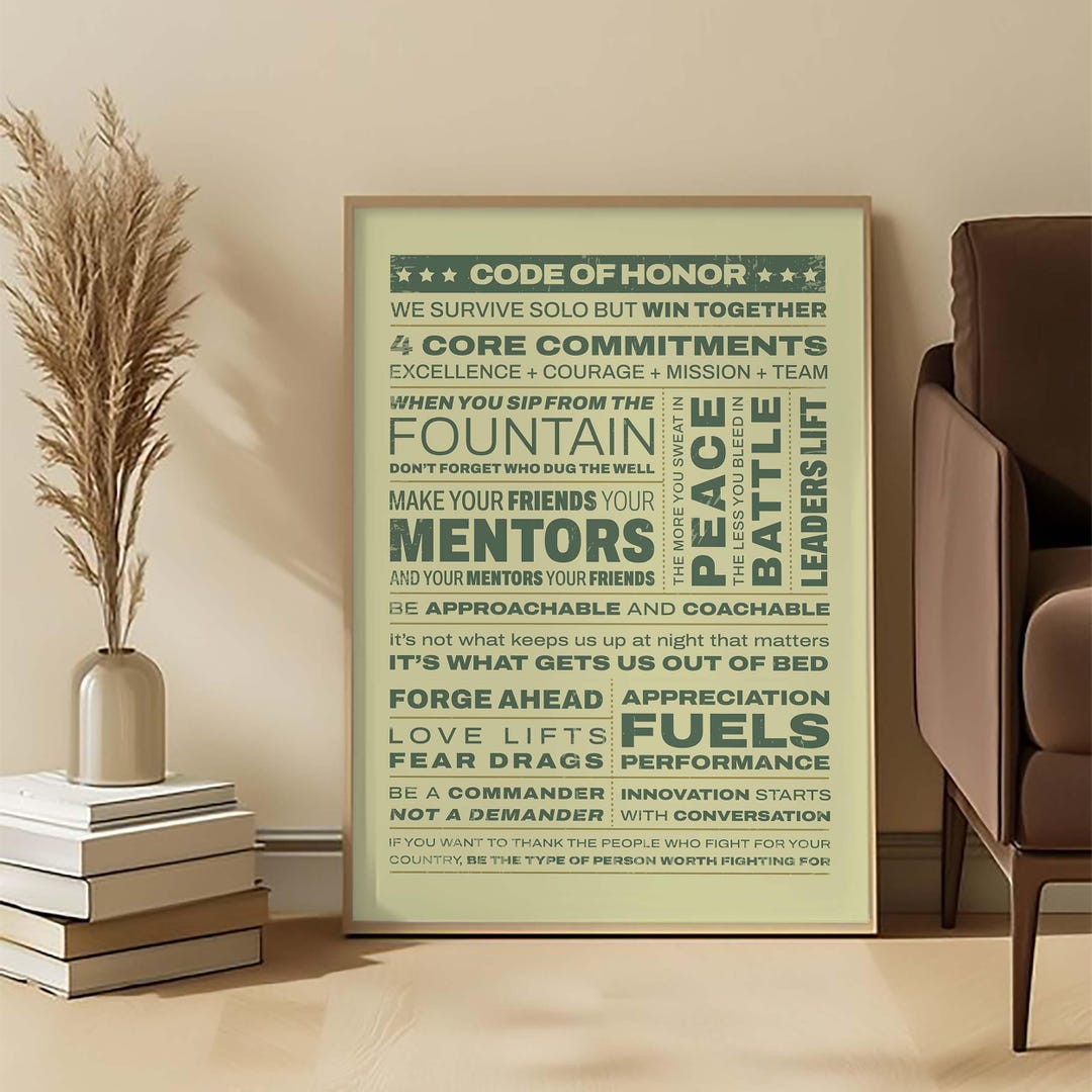 Rustic Military Values Art Print: Code of Honor Typography (digital ...
