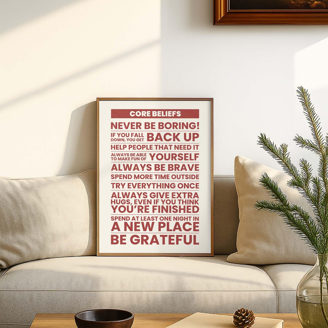 Core Beliefs Motivational Wall Art Print: Red Typography Family Values ...