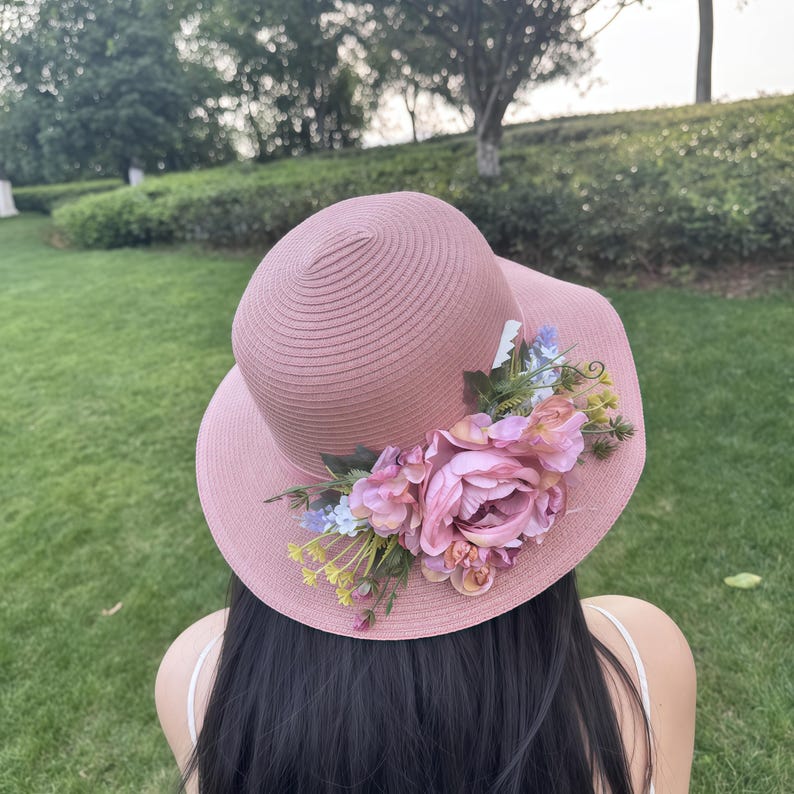 Summer Straw Hat Ladies Outdoor Travel Vacation Pastoral Style Flower ...