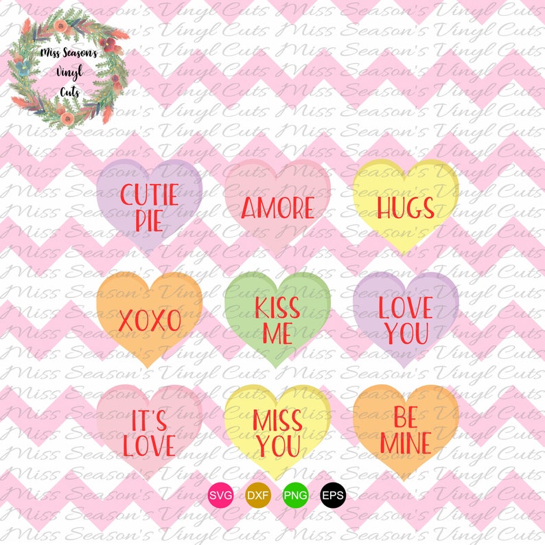 Conversation Hearts SVG | Valentines Day DXF, Eps, Png, Digital Cut ...