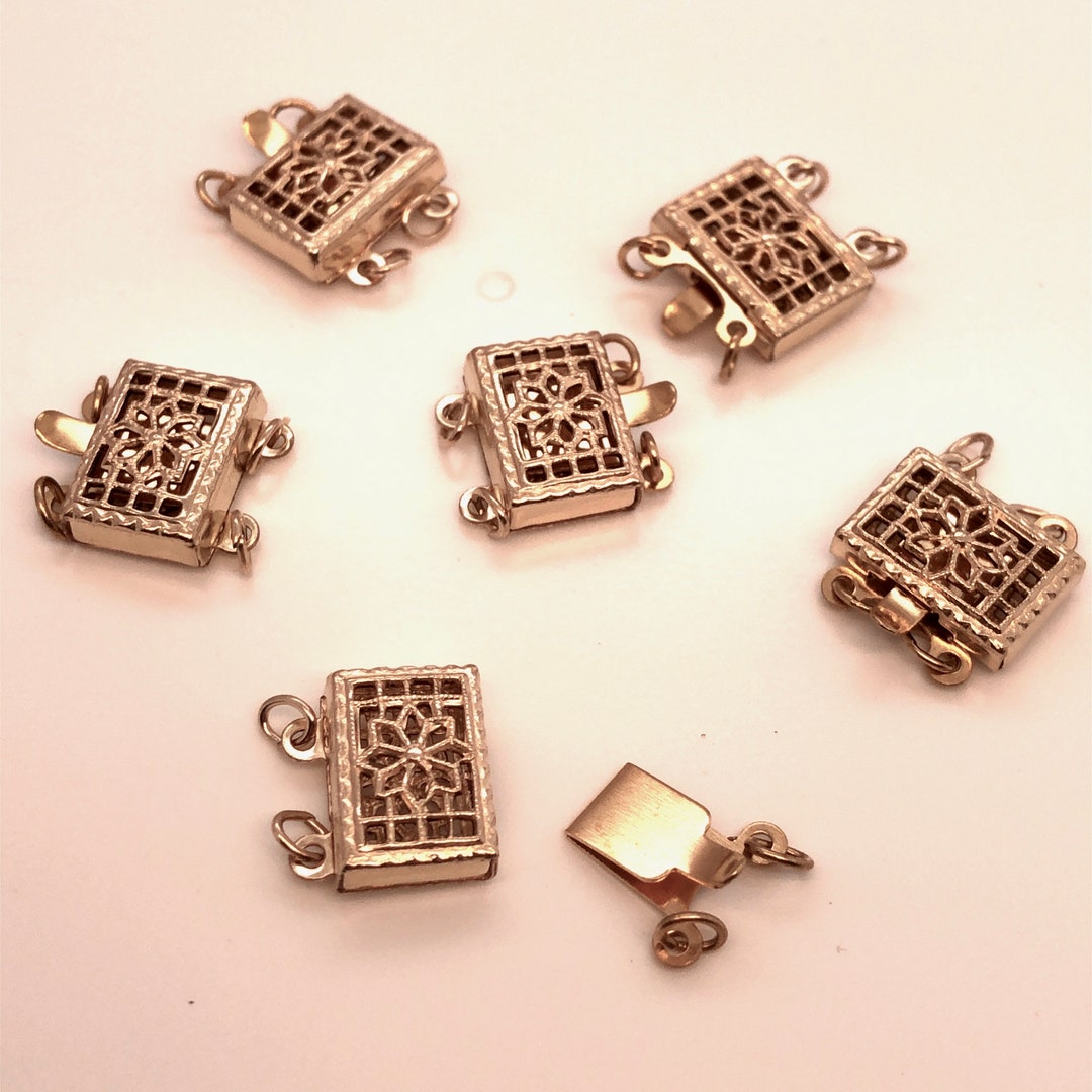 14K Gold Filled Filigree Box Clasps, 2 Strand Rectangle Floral Gold ...