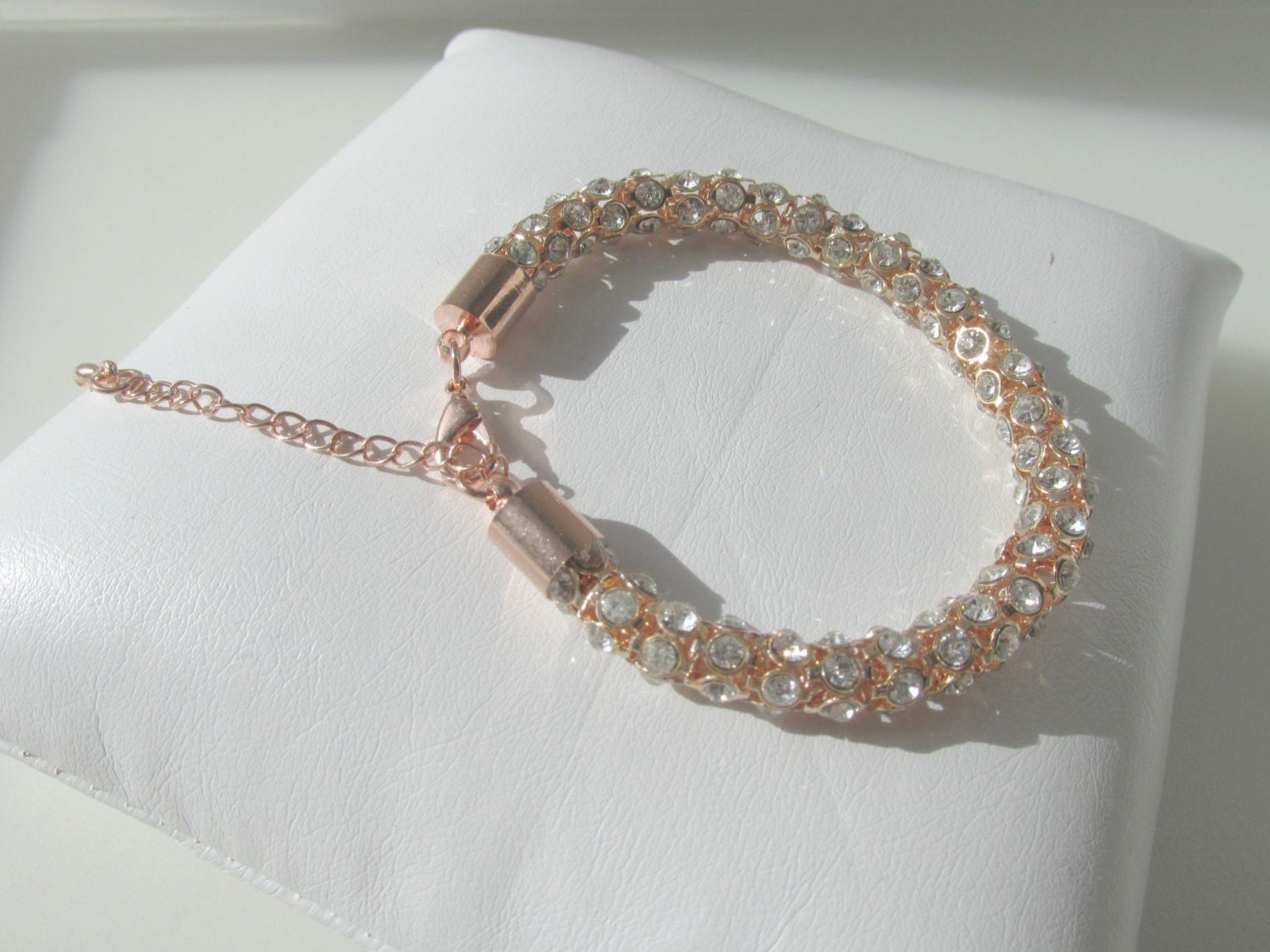 Rose Gold Bracelet Rhinestone Rope Bracelet Crystal - Etsy