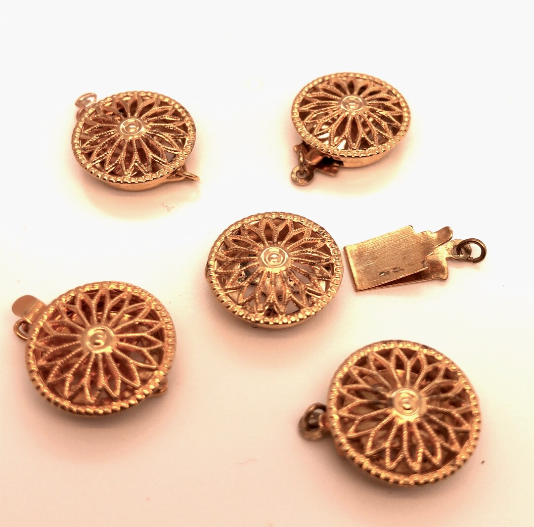 5 Gold Vermeil 925 Sterling Silver Box Clasps, 1 Strand Round Gold ...