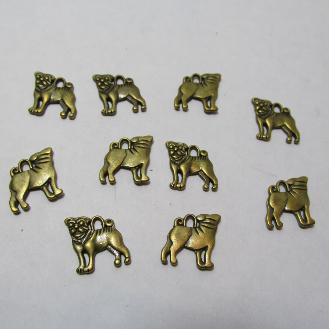 10 Dog Charms, Pug Dog Charms, Pug Charm, Dog Charm, Copper, Bronze ...