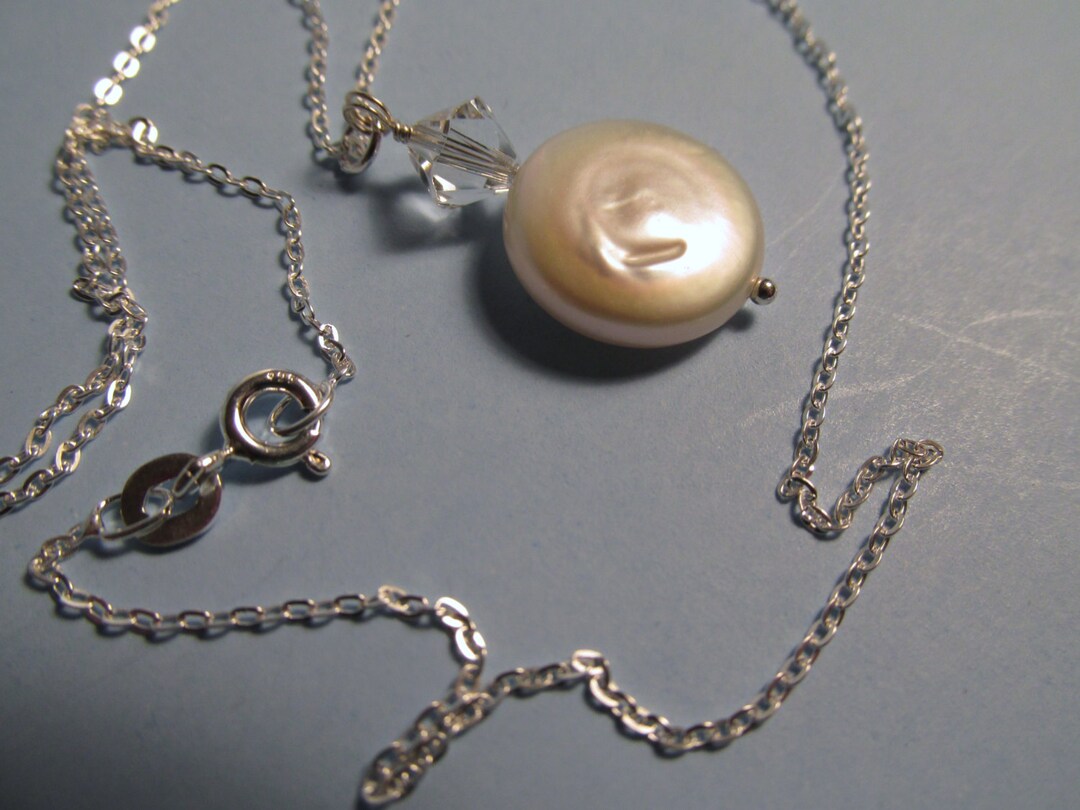 Freshwater Pearl Swarovski Crystal Necklace Pearl Necklace Coin Pearl