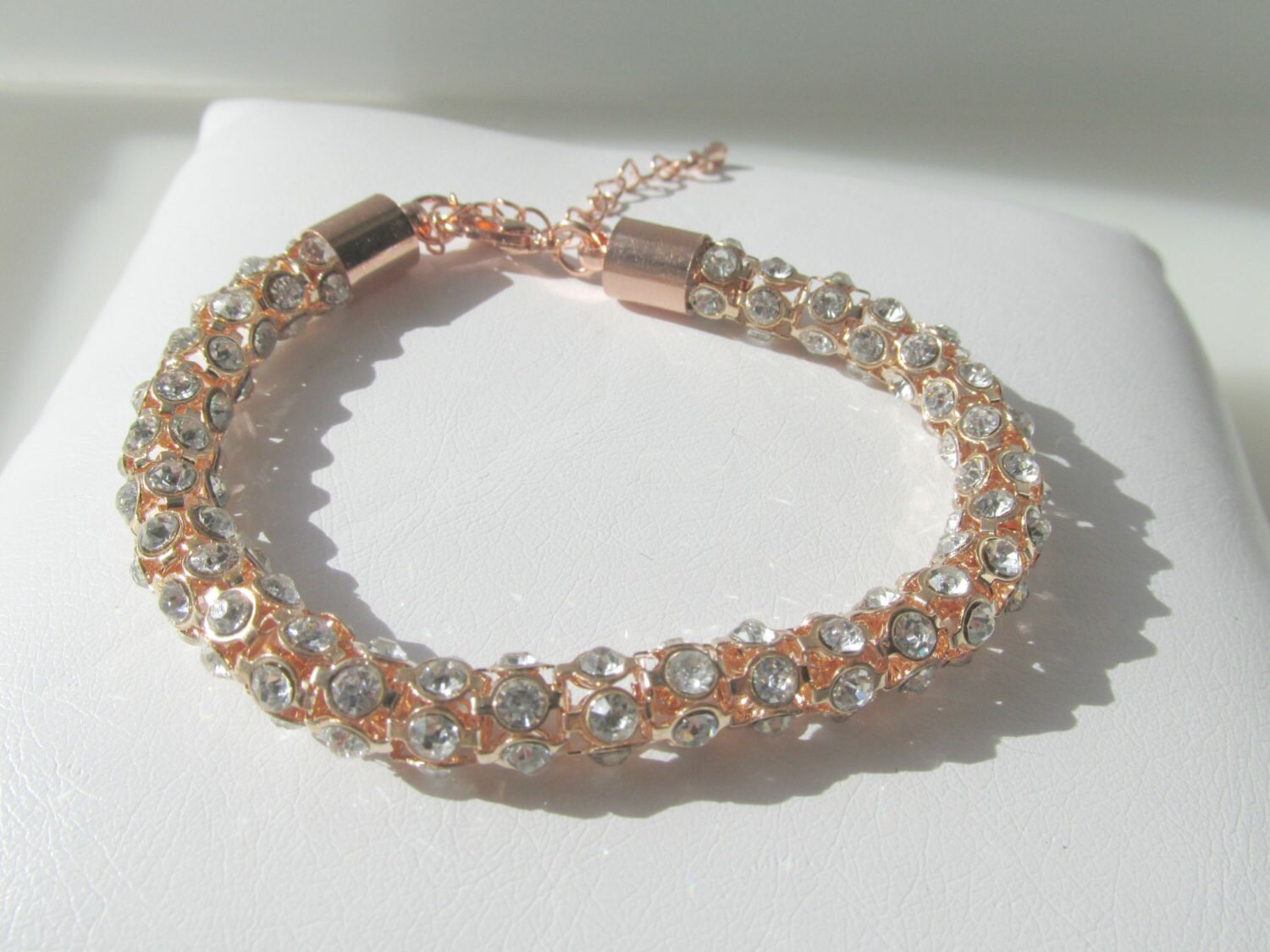 Rose Gold Bracelet Rhinestone Rope Bracelet Crystal - Etsy