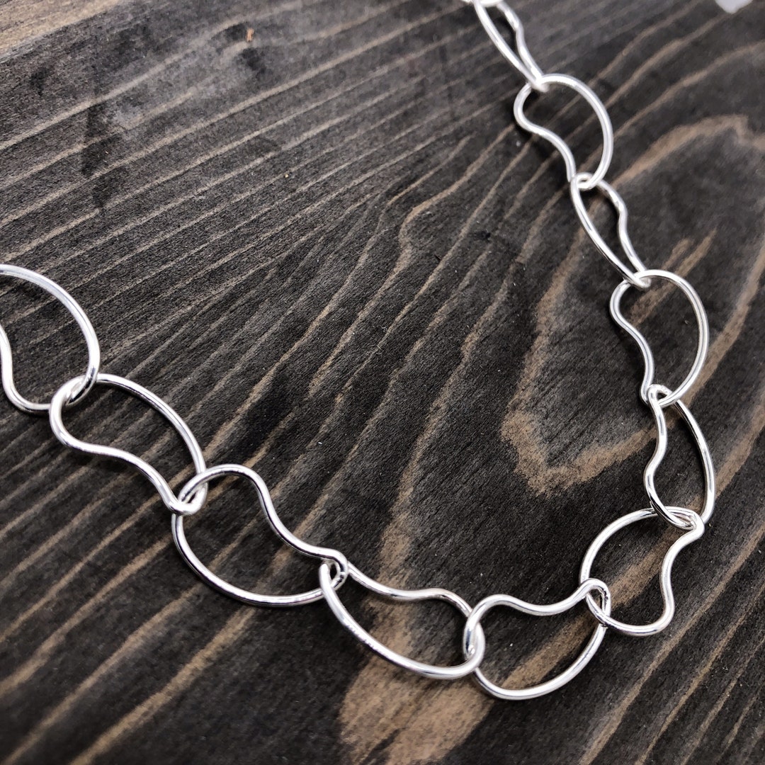 Large Link Sterling Silver Chain Necklace, Long Organic Link Chain ...