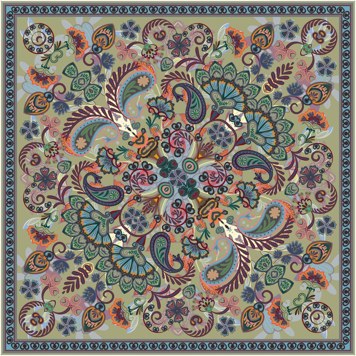 Elegant Paisley Floor Carpet Design | Digital Wedding Floor Wrap ...