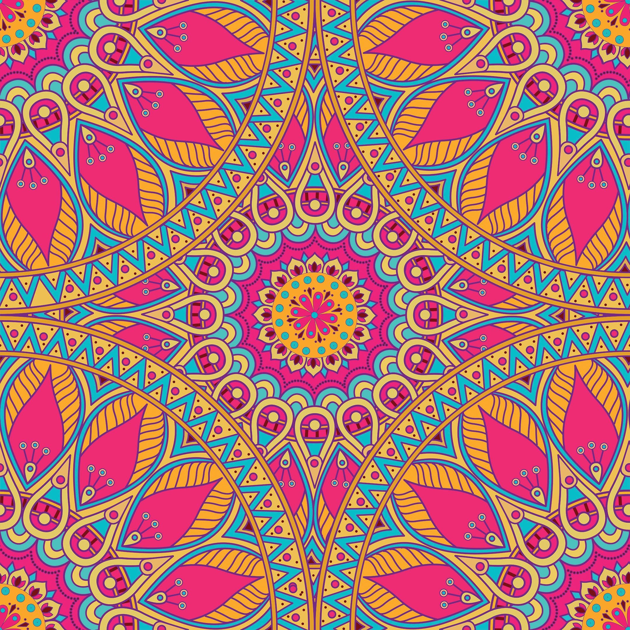 Floral Mandala Floor Design: Pink & Blue Tile Pattern (digital File) - Etsy