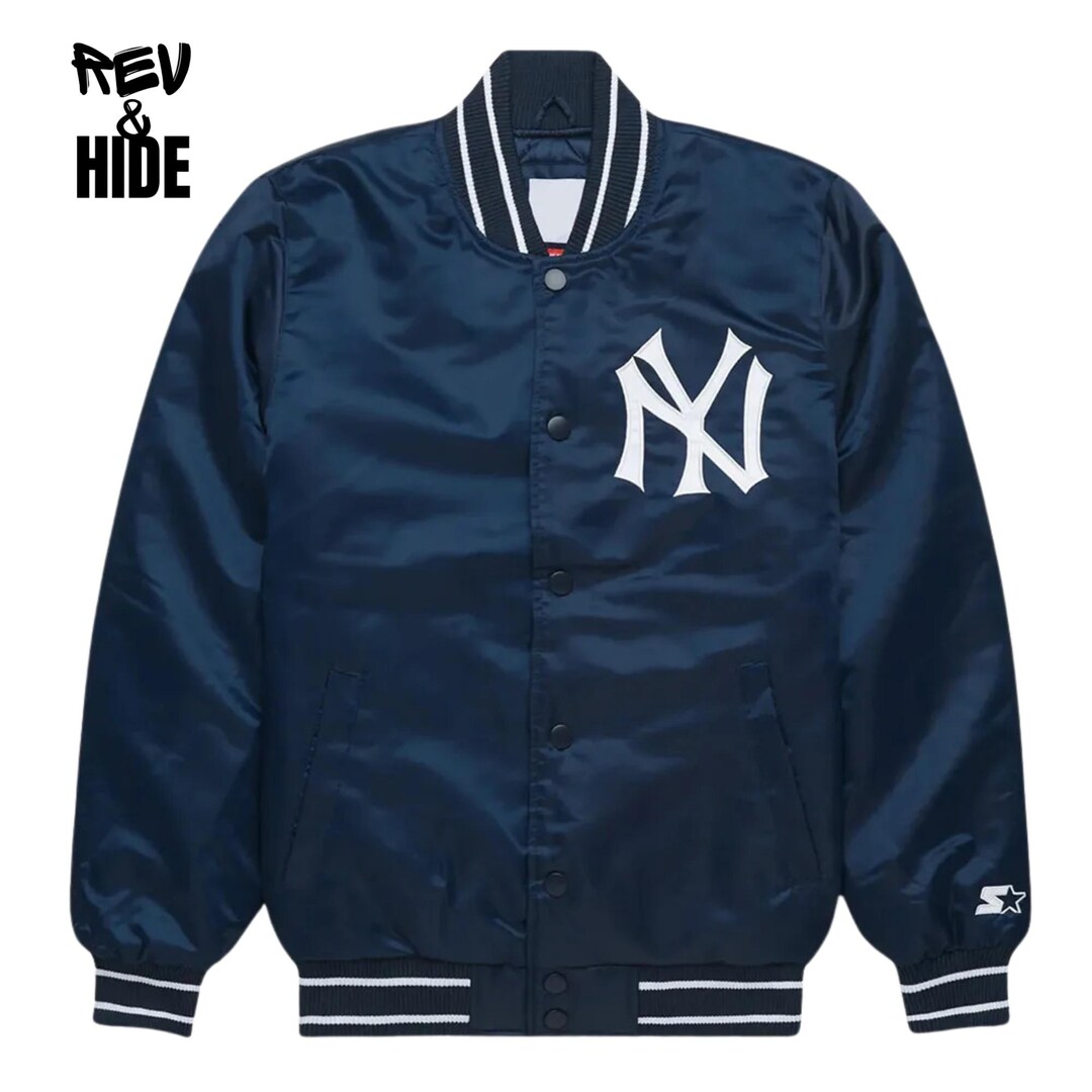 MLB New York Yankees Blue Satin Varsity Jacket | Personalized Baseball ...