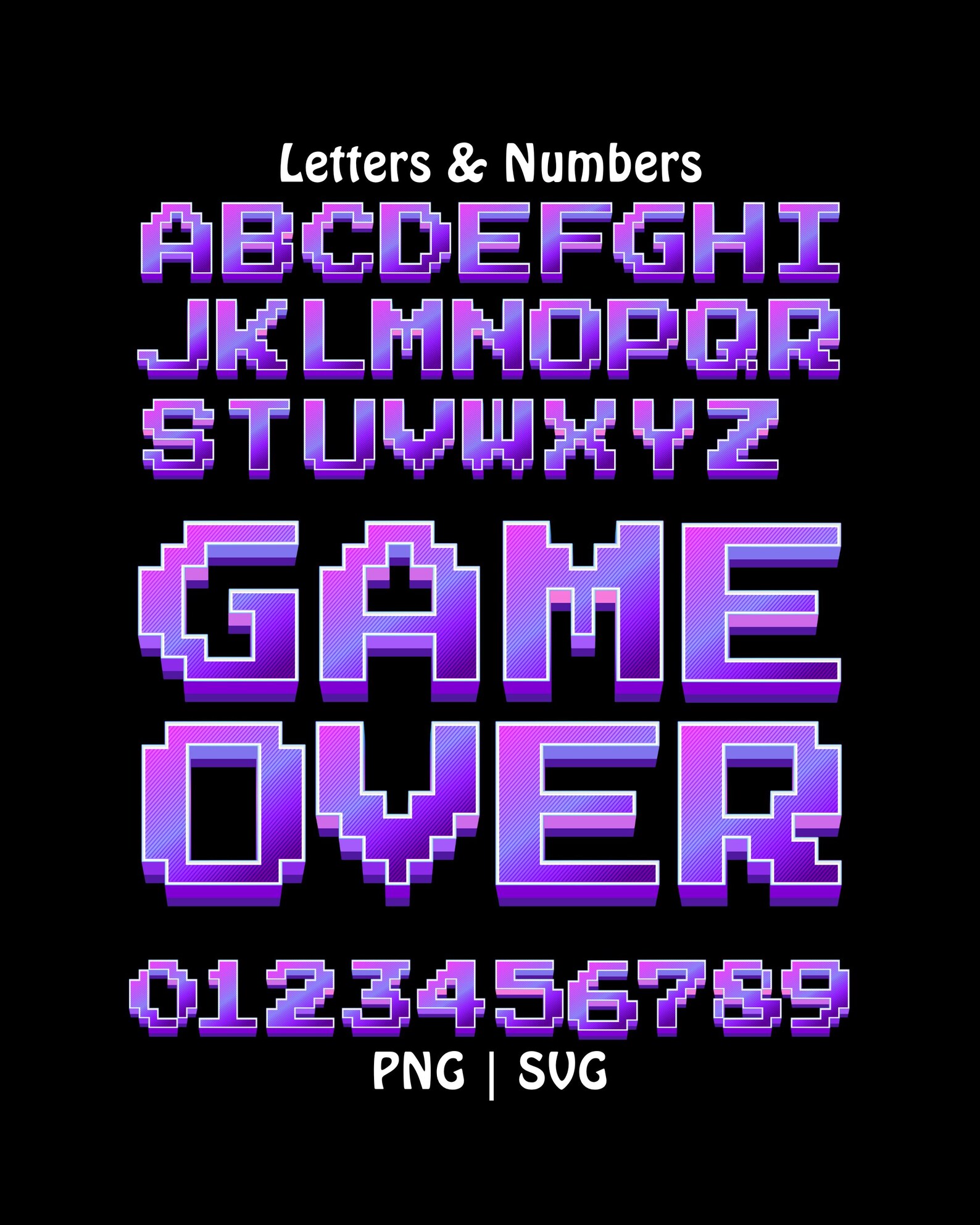 Purple 8-bit Pixel Alphabet in SVG PNG — Gamer-style Letters & Numbers ...