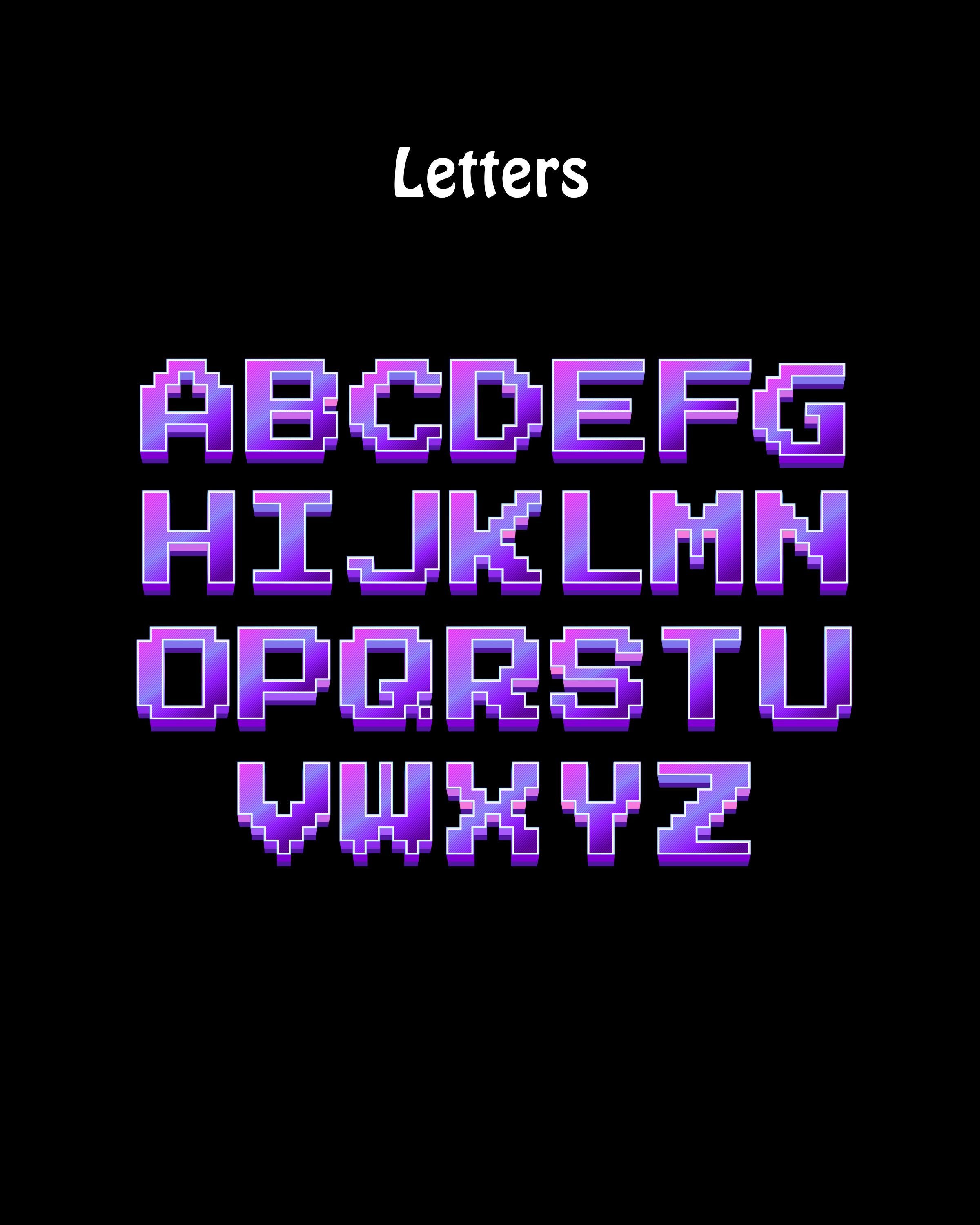Purple 8-bit Pixel Alphabet in SVG PNG — Gamer-style Letters & Numbers ...