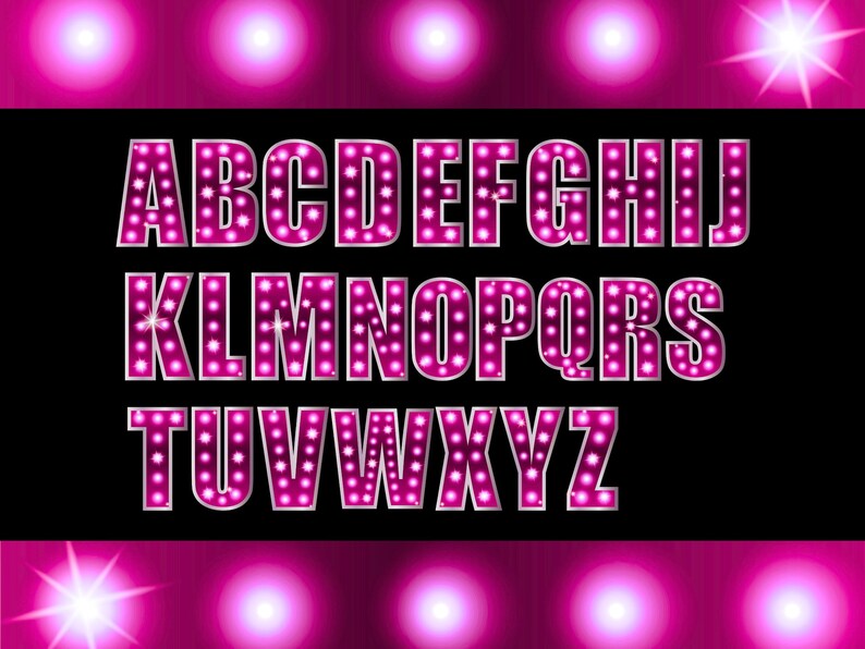 Pink Lights Letters SVG & PNG, Marquee Font, Lights Alphabet, Neon Pink ...