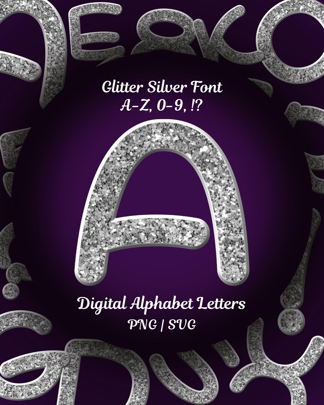 Silver Glitter Shiny Alphabet Clipart | PNG & SVG Letters, Numbers ...