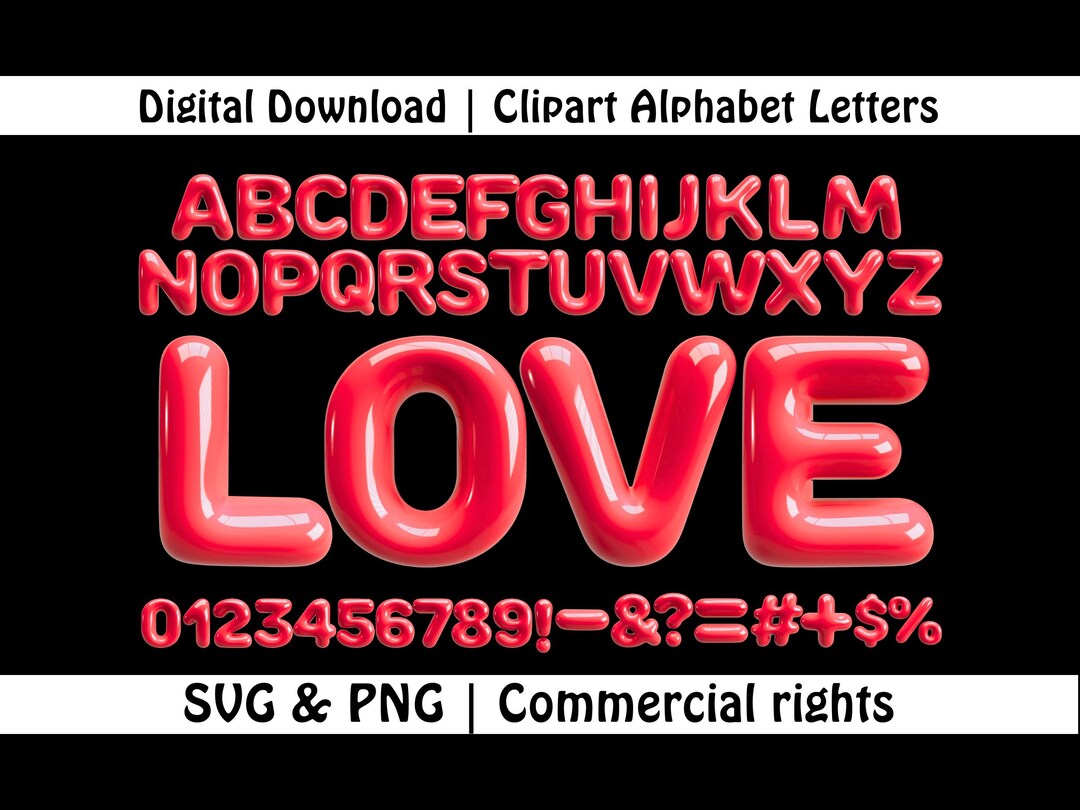 Red Bubble Letters & Numbers: PNG SVG Clipart Font - Etsy