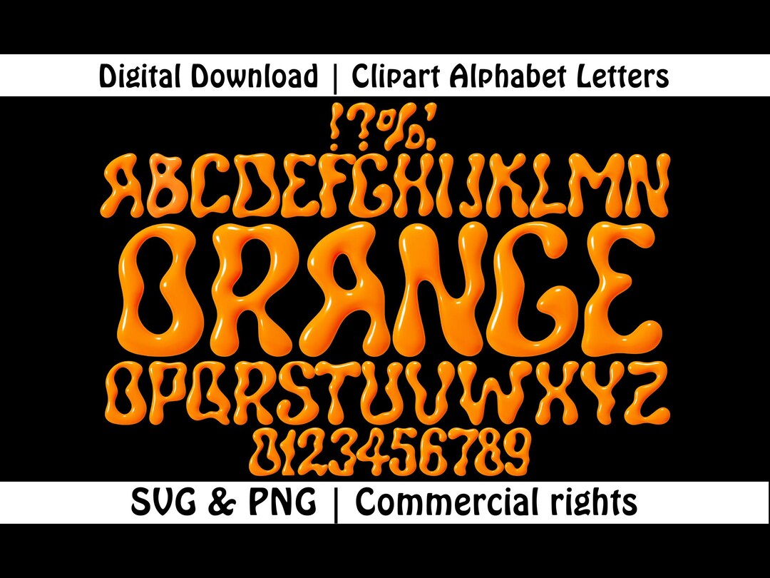 Bubble Orange Letters & Numbers PNG SVG, Bubble Font, Liquid Alphabet ...
