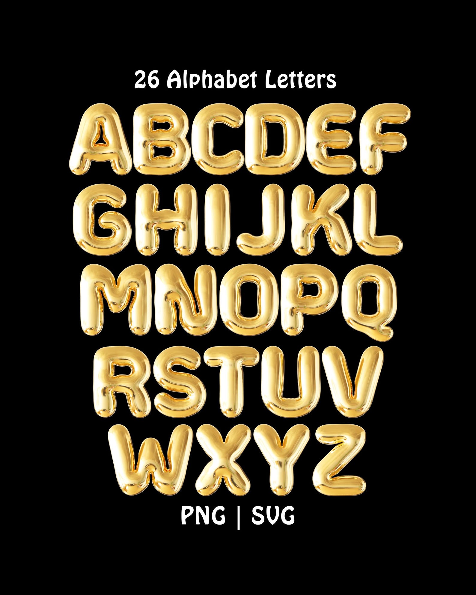 3D Gold Bubble Letters: PNG SVG Alphabet (digital Download) - Etsy